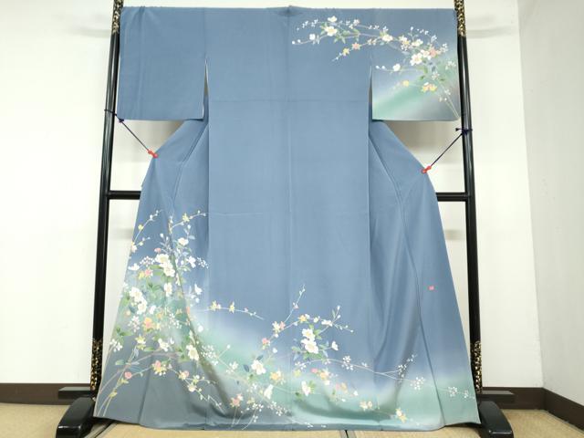 平和屋着物●訪問着　友禅　作家物　枝花文　暈し染め　ロング丈　正絹　逸品　DAAY5968ud