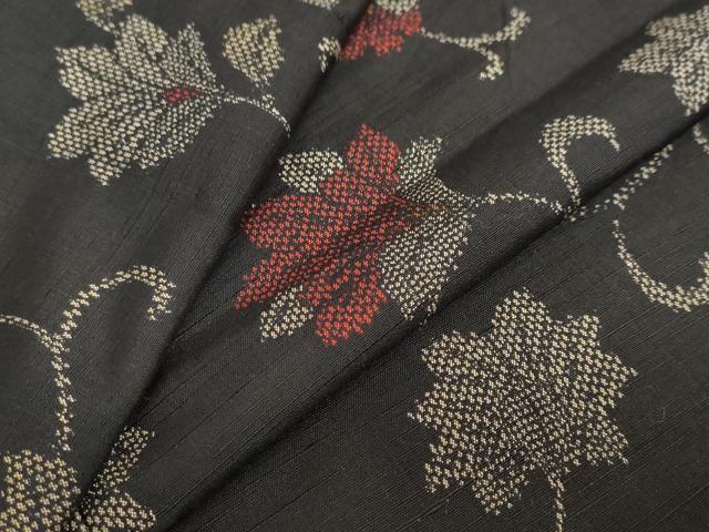 平和屋着物▽上質な紬　単衣　更紗花唐草文　正絹　逸品　DAAY5975ud