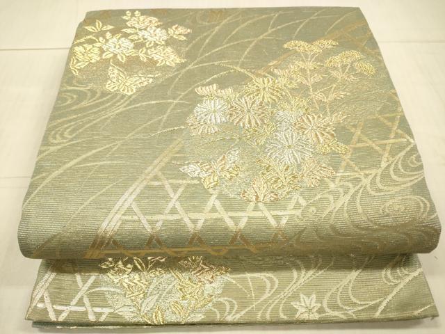 平和屋着物＊夏物　六通柄袋帯　流水籬草花文　金銀糸　正絹　逸品　DAAY8002cm