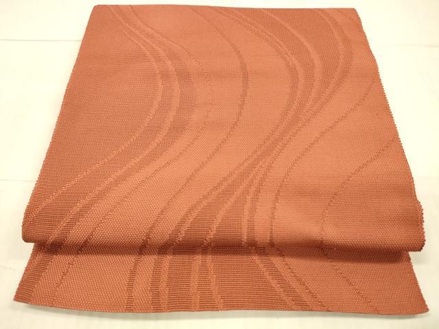 平和屋着物＊夏物　八寸名古屋帯　流水文　鉛丹色　正絹　逸品　DAAY8015cm