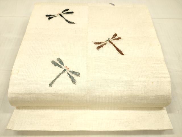 平和屋着物＊夏物　太鼓柄袋帯　すくい織　蜻蛉　銀糸　正絹　逸品　DAAY8017cm