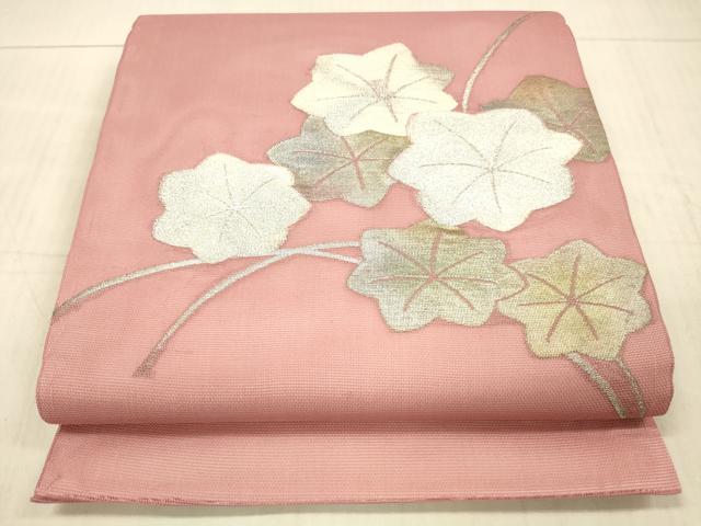 平和屋着物＊夏物　九寸開き名古屋帯　草花文　銀糸　逸品　DAAY8022cm