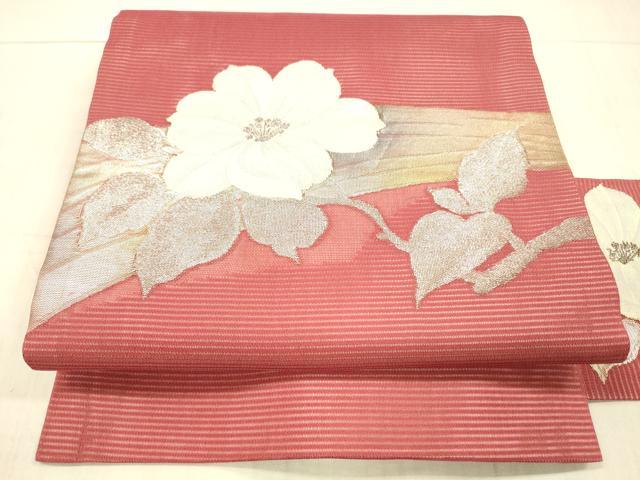 平和屋着物＊夏物　九寸名古屋帯　枝花文　金銀糸　正絹　逸品　DAAY8023cm