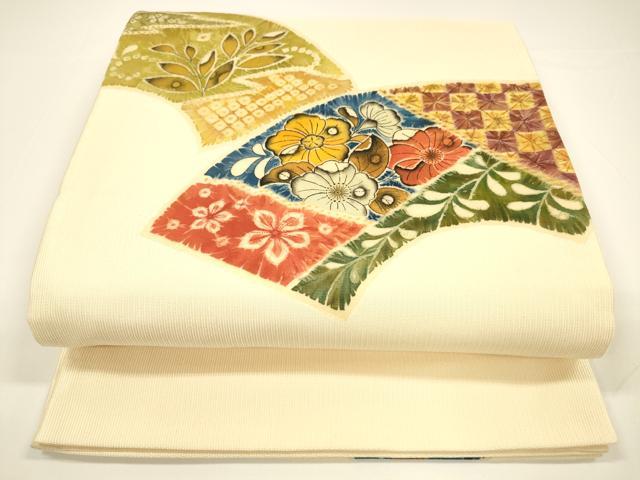 平和屋着物●太鼓柄袋帯　地紙草花文　辻が花　正絹　逸品　DAAY8033cm