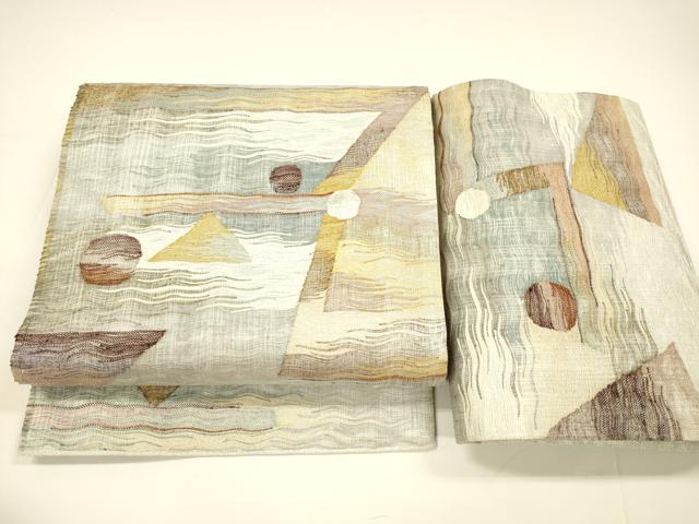 平和屋着物▽スリーシーズン　春夏秋　つけ帯　すくい織　抽象文様　金銀糸　正絹　逸品　DAAY8070cm