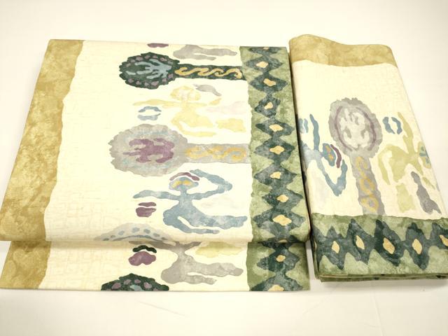 平和屋着物●つけ帯　紬地　抽象文様　正絹　逸品　DAAY8071cm