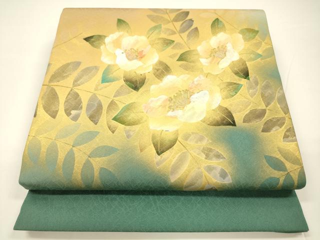 平和屋着物●九寸開き名古屋帯　草花文　金銀彩　正絹　逸品　DAAY8089cm