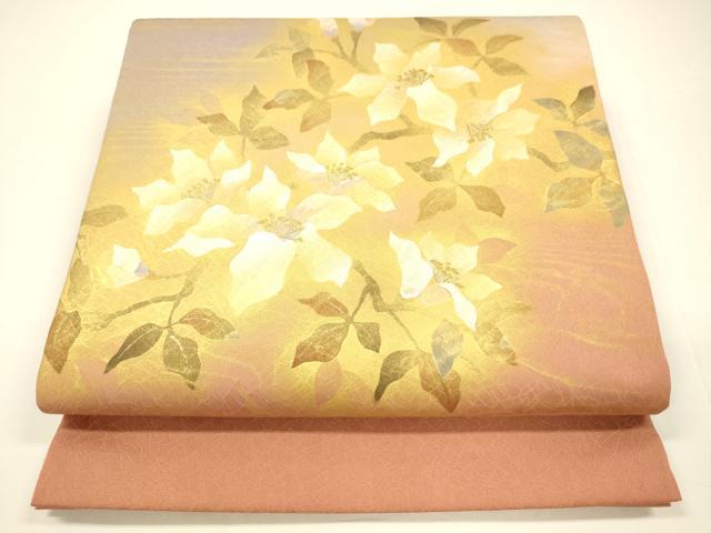 平和屋着物●九寸開き名古屋帯　枝花文　金銀彩　正絹　逸品　DAAY8090cm