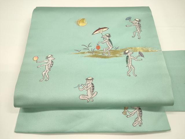 平和屋着物●九寸名古屋帯　唐織　名月の宴　河童　金糸　正絹　逸品　DAAY8091cm