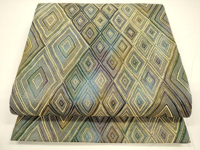 平和屋着物●六通柄袋帯　菱文　金糸　正絹　逸品　DAAY8101cm