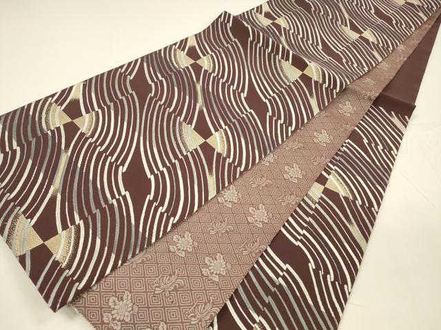 平和屋着物●両面　六通柄袋帯　流水文　草花文　正絹　逸品　DAAY8102cm