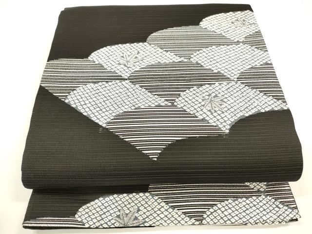 平和屋着物＊夏物　六通柄袋帯　唐織　鹿の子舞葉文　黒地　銀糸　正絹　逸品　DAAY8117cm