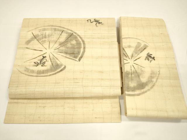 平和屋着物＊夏物　つけ帯　手描き　蛙　麻　逸品　DAAY8129cm