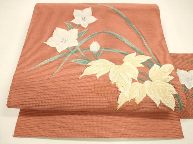 平和屋着物＊夏物　京の名門　じゅらく謹製　絽綴れ　八寸名古屋帯　流水草花文　銀糸　正絹　逸品　DAAY8133cm