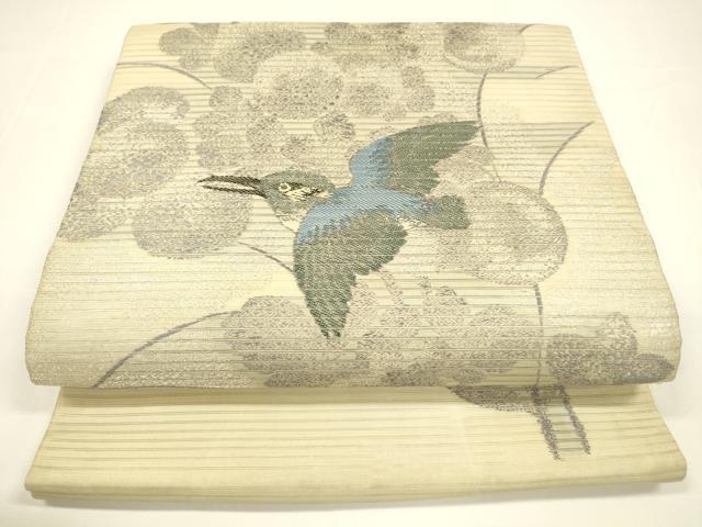 平和屋着物＊夏物　アンティーク　大正ロマン　丸帯　引き抜き帯　花鳥文　銀糸　正絹　逸品　DAAY8134cm