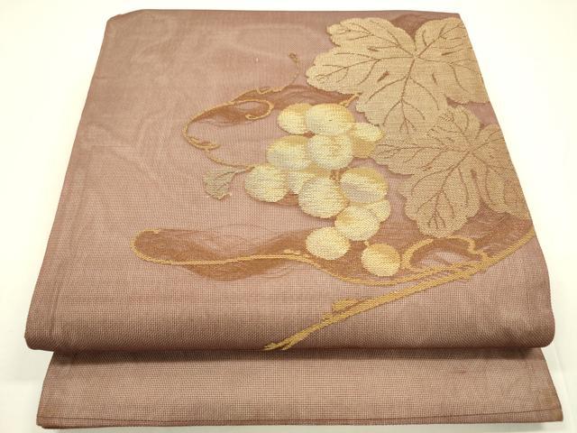平和屋着物＊夏物　九寸開き名古屋帯　葡萄蔦の葉文　金糸　正絹　逸品　DAAY8139cm