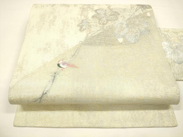 平和屋着物＊夏物　九寸名古屋帯　唐織　蔦の葉文　鳥　金銀糸　引箔　正絹　逸品　DAAY8150cm