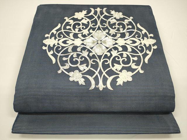 平和屋着物＊夏物　九寸開き名古屋帯　駒刺繍　総刺繍　正倉院花文　正絹　逸品　DAAY8154cm