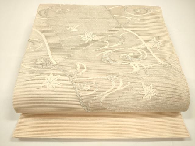 平和屋着物＊夏物　絽綴れ　太鼓柄袋帯　竜田川　銀糸　正絹　逸品　DAAY8168cm