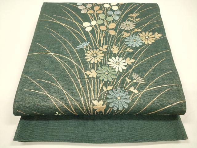 平和屋着物＊夏物　六通柄袋帯　草花文　金銀糸　正絹　逸品　DAAY8173cm