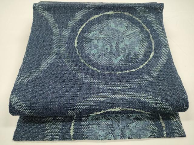 平和屋着物＊夏物　八寸名古屋帯　草花丸文　銀糸　正絹　逸品　DAAY8180cm