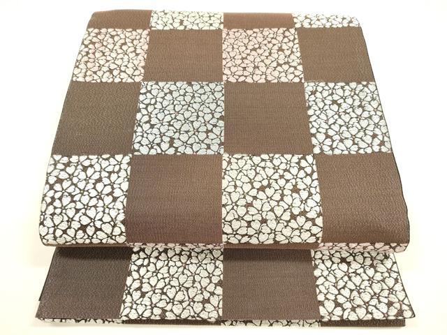 平和屋着物●六通柄袋帯　唐織　市松取桜詰紋　銀糸　正絹　逸品　DAAY8199cm