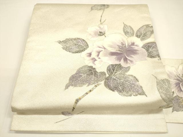 平和屋着物●九寸名古屋帯　枝花文　銀糸　正絹　逸品　DAAY8204cm