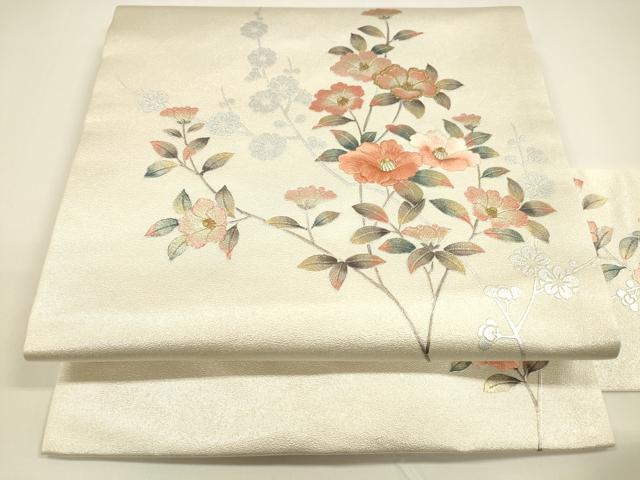 平和屋着物●九寸名古屋帯　刺繍　枝花文　金銀彩　松坂屋扱い　正絹　逸品　DAAY8206cm