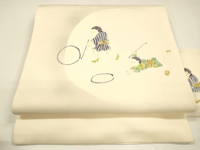 平和屋着物●塩瀬　九寸名古屋帯　作家物　手描き　童子遊び　正絹　逸品　DAAY8227cm