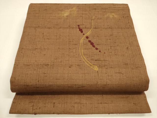 平和屋着物●九寸開き名古屋帯　生紬　刺繍　抽象文様　金彩　正絹　逸品　DAAY8232cm