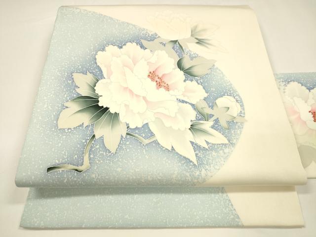 平和屋着物●塩瀬　九寸名古屋帯　枝花文　金彩　正絹　逸品　DAAY8238cm