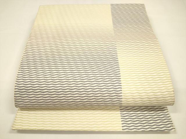 平和屋着物●本場筑前博多織　八寸名古屋帯　よろけ縞　正絹　逸品　DAAY8240cm