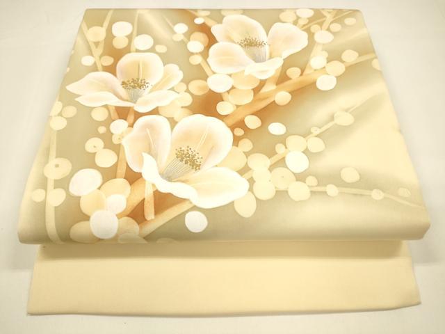 平和屋着物●塩瀬　九寸名古屋帯　枝花文　金銀彩　正絹　逸品　DAAY8249cm