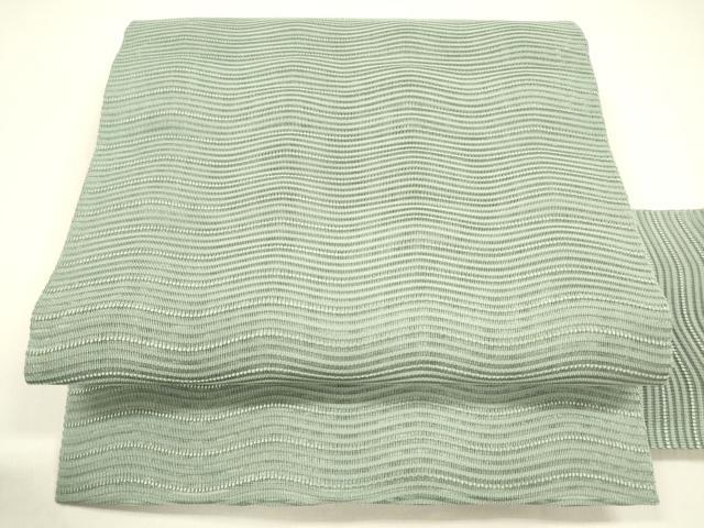 平和屋着物＊夏物　八寸名古屋帯　絽綴れ　よろけ縞　錆青磁色　正絹　逸品　DAAY8263cm