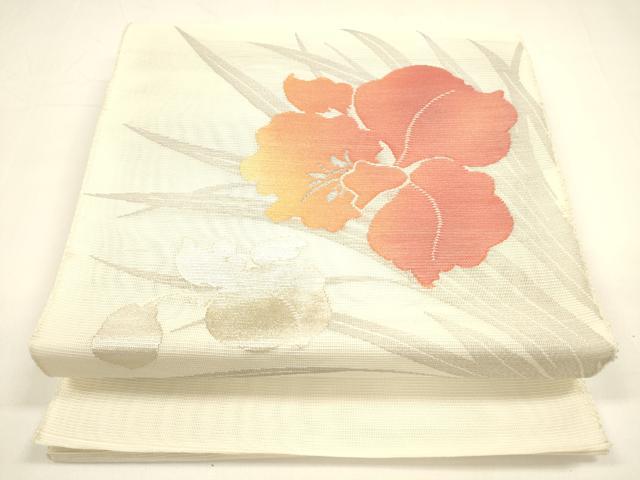 平和屋着物＊夏物　八寸名古屋帯　草花文　銀糸　DAAY8264cm