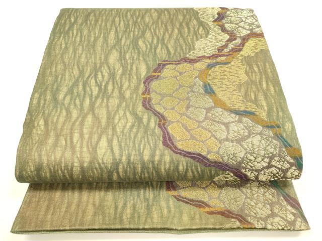 平和屋着物▽六通柄袋帯　スリーシーズン　春夏秋　流水文　金銀糸　鈴乃屋扱い　正絹　逸品　DAAY8265cm