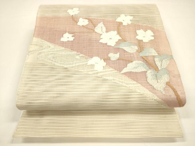 平和屋着物＊夏物　八寸名古屋帯　絽綴れ　枝花文　金銀糸　正絹　逸品　DAAY8276cm