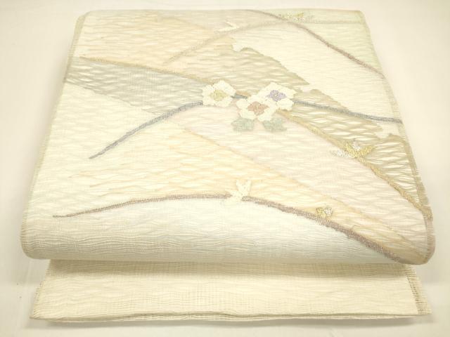 平和屋着物＊夏物　太鼓柄袋帯　草花文　金銀糸　正絹　逸品　DAAY8285cm