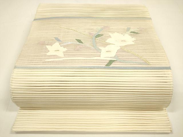 平和屋着物＊夏物　八寸名古屋帯　絽綴れ　枝花文　金銀糸　正絹　逸品　DAAY8287cm