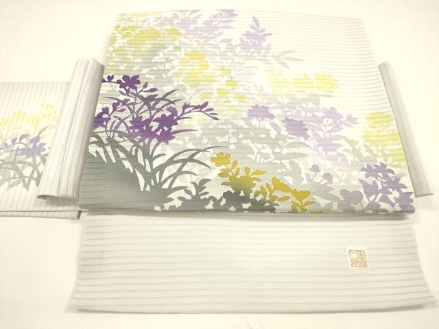 平和屋着物＊夏物　絽塩瀬　つけ帯　作家物　草花文　正絹　逸品　DAAY8296cm