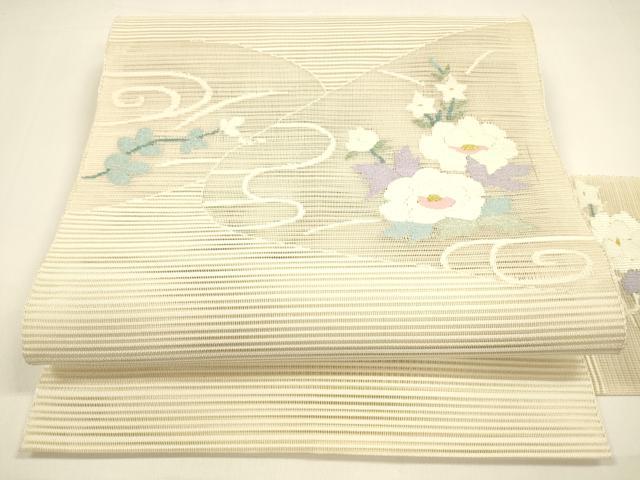 平和屋着物＊夏物　八寸名古屋帯　絽綴れ　流水花文　金糸　正絹　逸品　DAAY8304cm