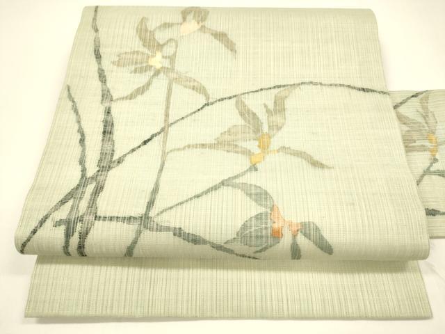 平和屋着物＊夏物　九寸名古屋帯　草葉文　正絹　逸品　DAAY8319cm