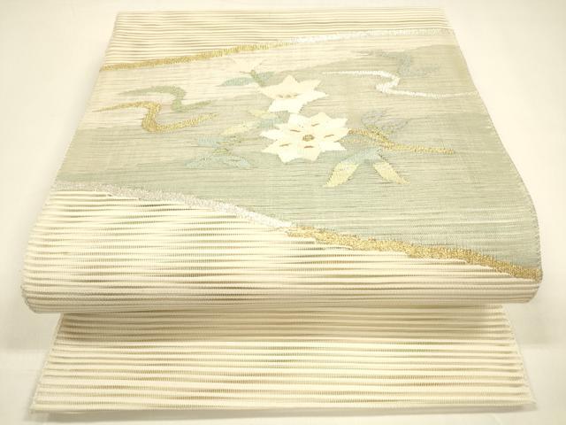 平和屋着物＊夏物　八寸名古屋帯　絽綴れ　流水枝葉文　金銀糸　正絹　逸品　DAAY8320cm