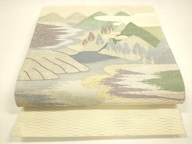平和屋着物＊夏物　八寸名古屋帯　絽綴れ　風景文　金銀糸　正絹　逸品　DAAY8345cm