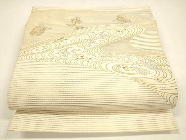平和屋着物＊夏物　八寸名古屋帯　絽綴れ　流水草葉文　金銀糸　正絹　逸品　DAAY8351cm