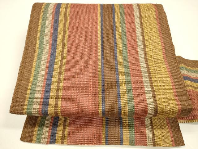 平和屋着物＊夏物　八寸名古屋帯　紬地　間道　正絹　逸品　DAAY8353cm