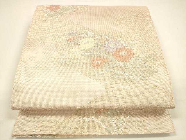 平和屋着物＊夏物　六通柄袋帯　流水草花文　金銀糸　正絹　逸品　DAAY8372cm