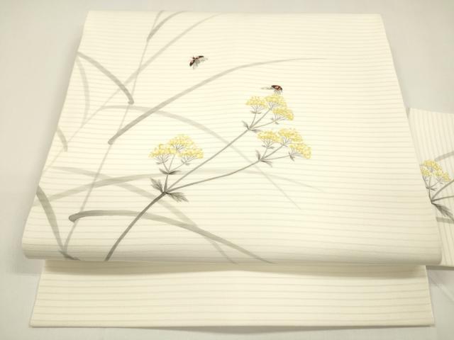 平和屋着物＊夏物　絽塩瀬　九寸名古屋帯　手描き　草花文　てんとう虫　正絹　逸品　DAAY8375cm