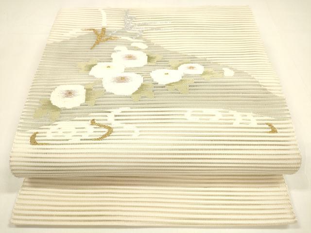 平和屋着物＊夏物　絽綴れ　八寸名古屋帯　草花文　金銀糸　正絹　逸品　DAAY8408cm