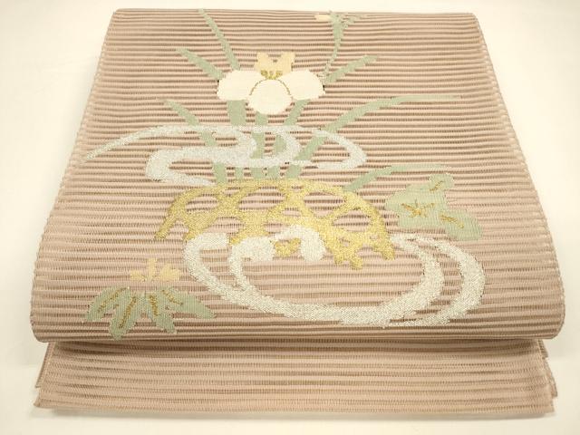 平和屋着物＊夏物　絽綴れ　八寸名古屋帯　流水草花文　金銀糸　正絹　逸品　DAAY8416cm